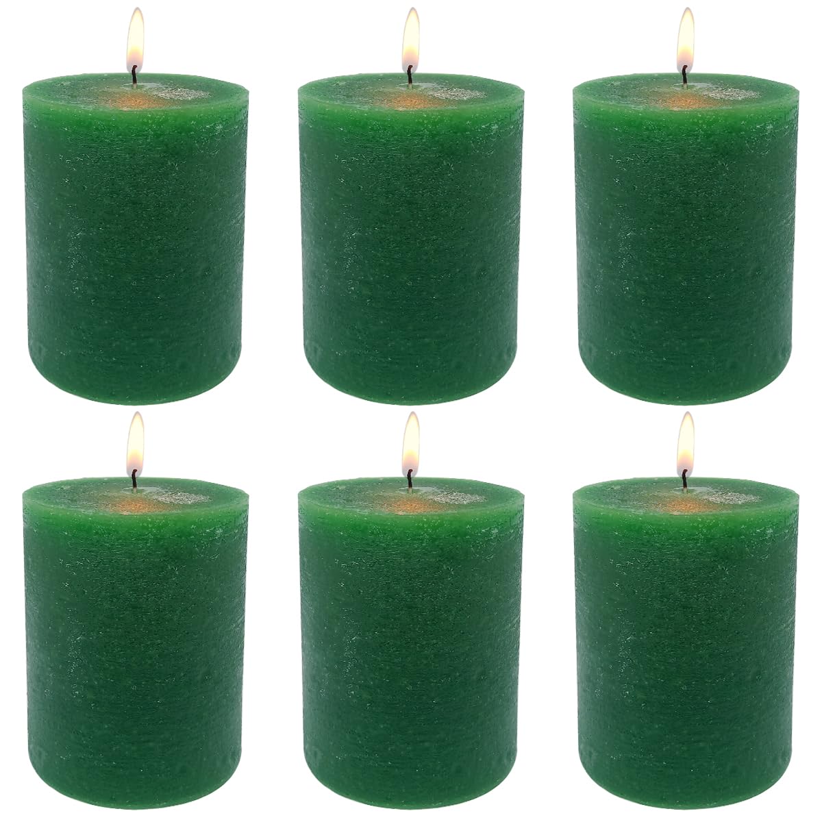 6 Pack 3x4 Inch Green Rustic Pillar Candles, 36 Hours Unscented Column ...