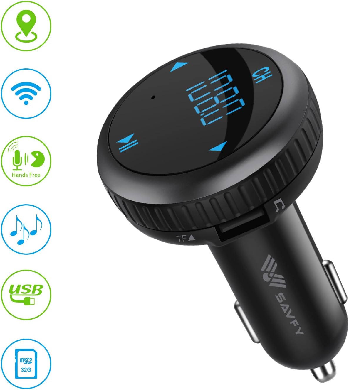 SAVFY Transmisor FM Bluetooth, GPS Localizador de Coche, Adaptador de ...