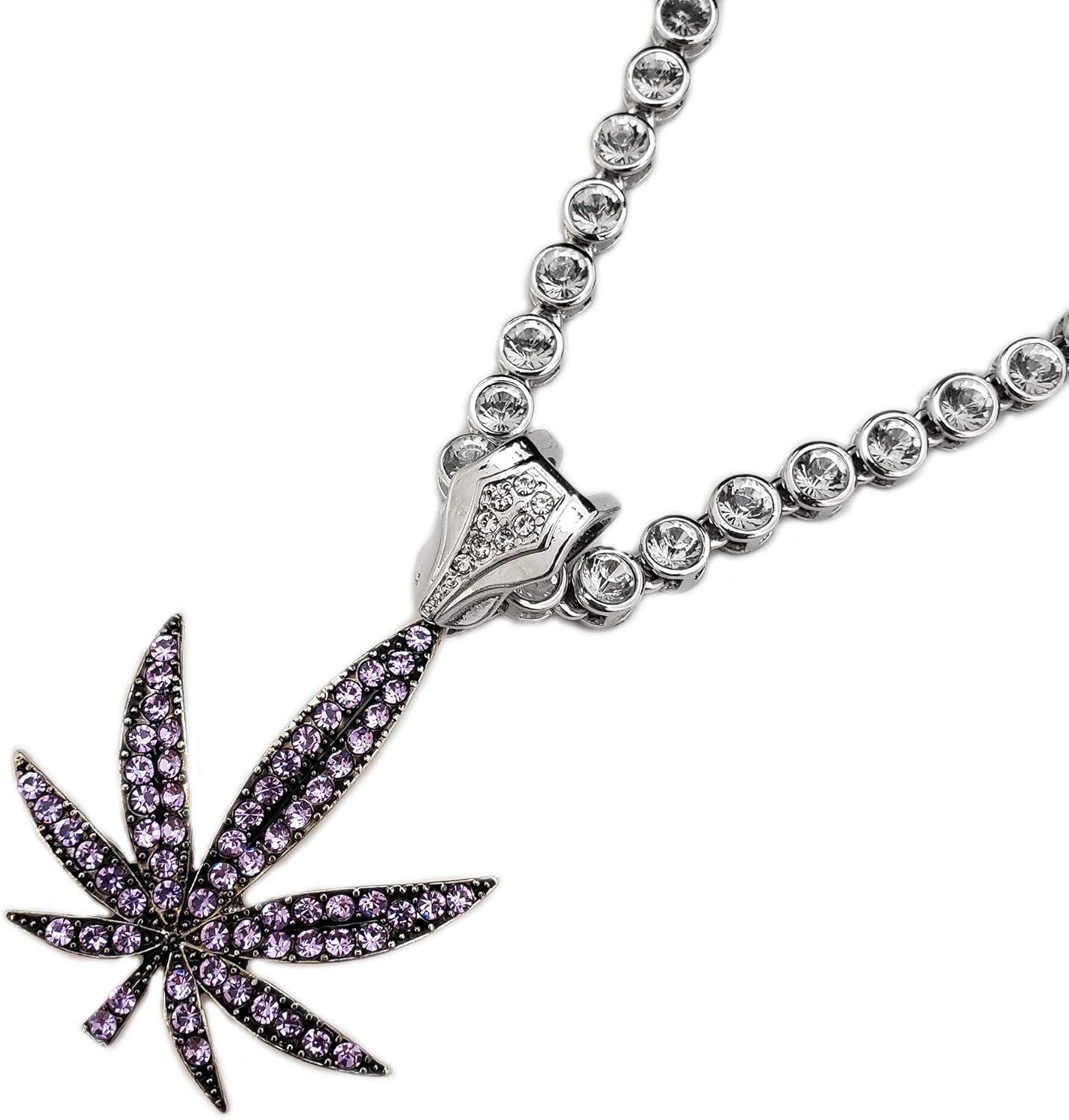 BLINGFACTORY Iced Bling Marihuana Weed Leaf Pendant & 20" CZ Choker ...
