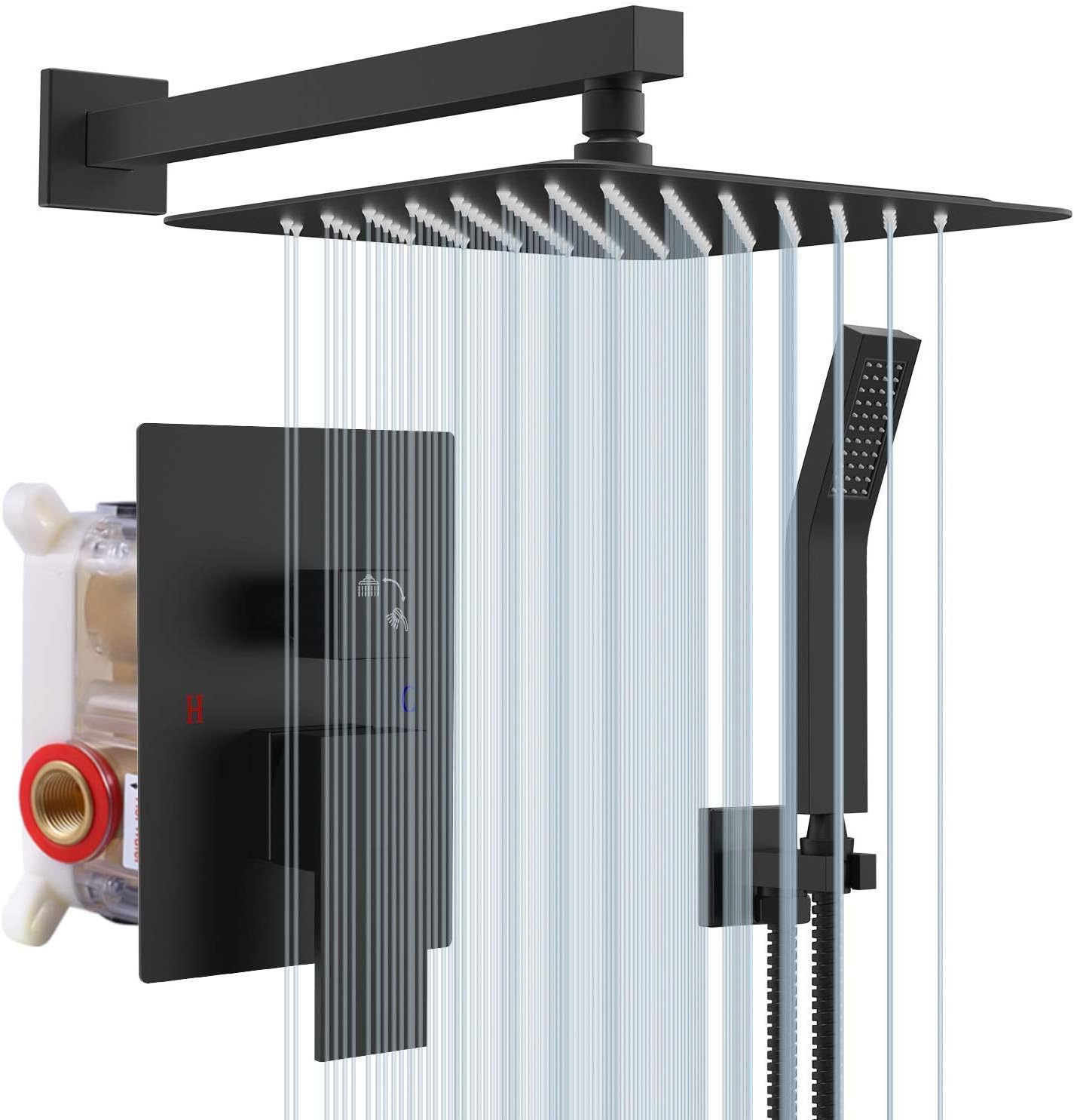 S R SUNRISE Matte Black Concealed Shower System, Advanced Air Injection ...