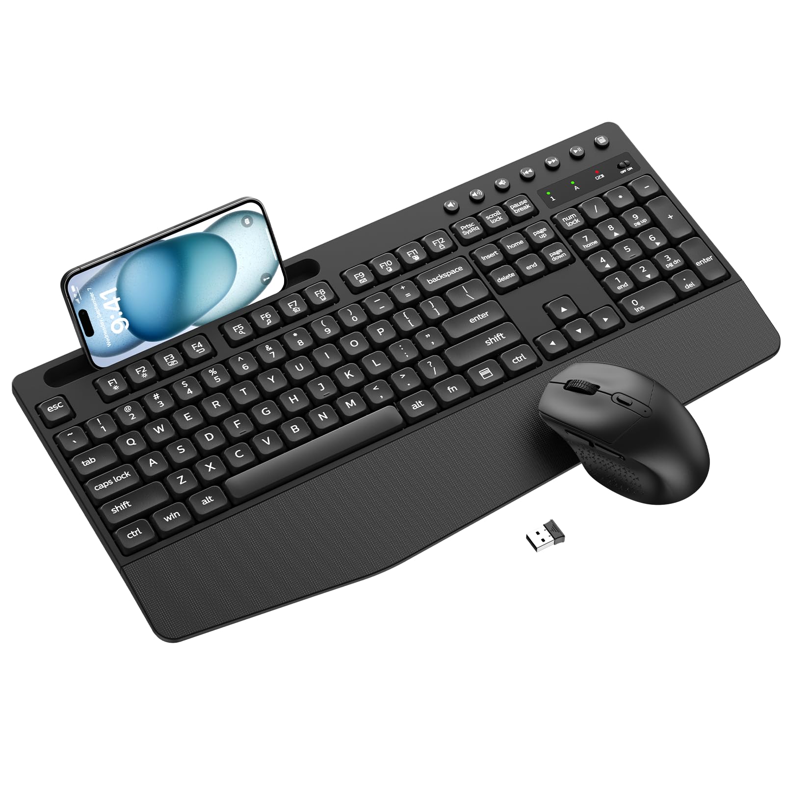 Wireless Keyboard and Mouse Combo, Full-Sized Ergonomic Keyboard with ...