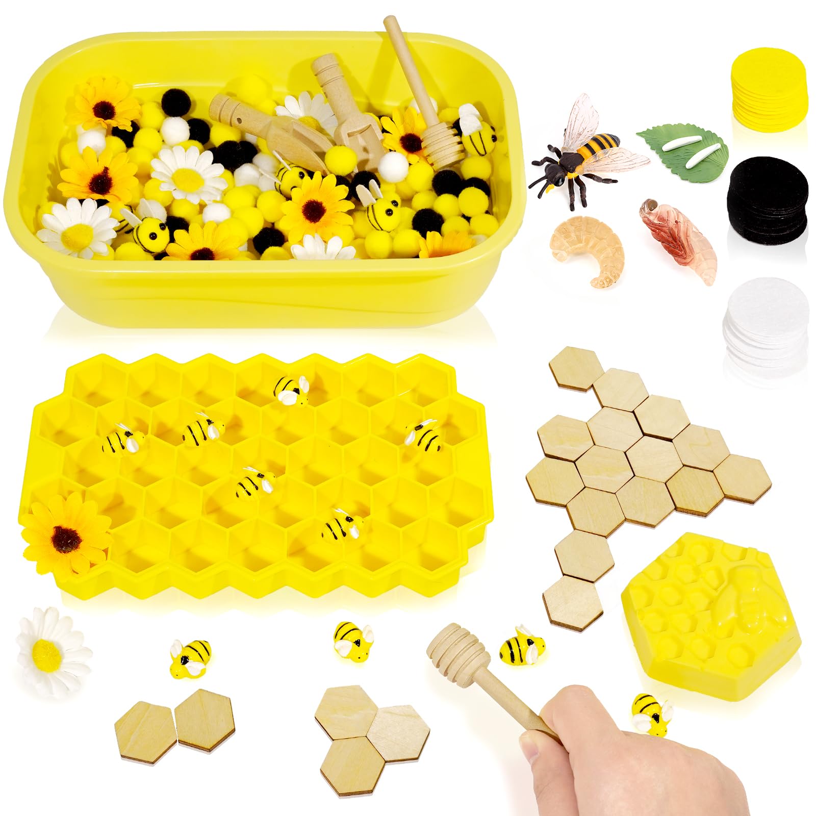 Hiawbon Bee Sensory Bin Tools, Wooden Sensory Tool Sets, Bee Growth ...