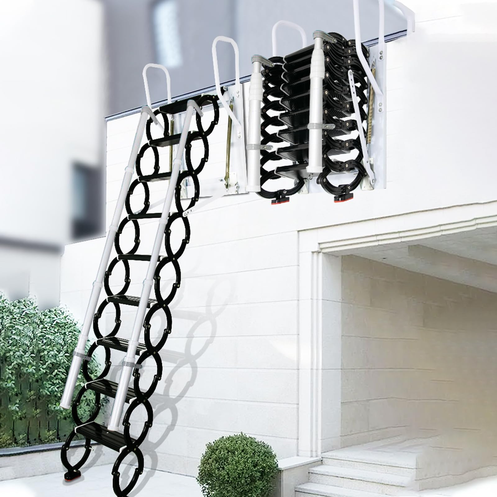 Wall-Mounted Folding Stairs, Folding Loft Staircase with Handrails ...