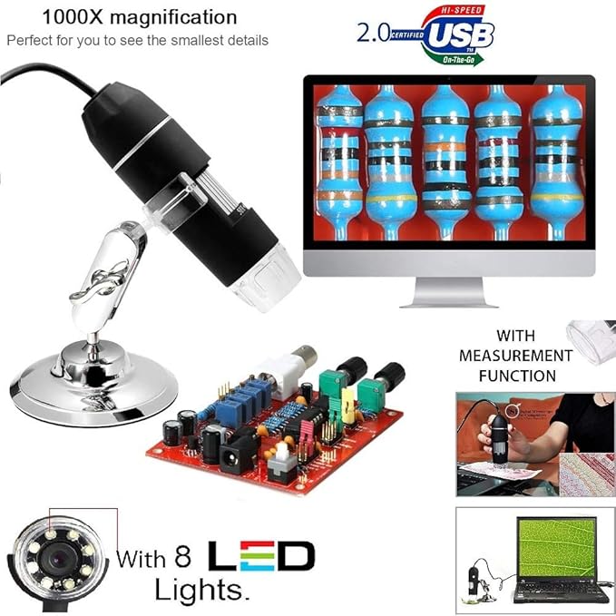 Buy Microware 20X to 1000X 8LED USB 3D Digital Microscope Endoscope ...