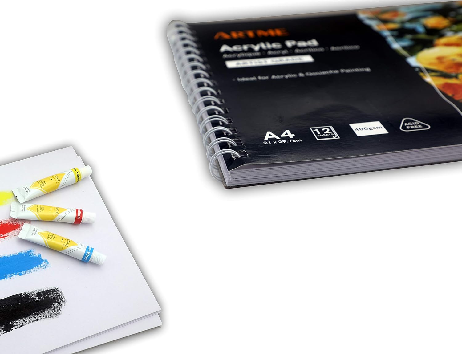 ARTME Acrylic Pad A4 x 12 Sheets/ 400gsm Extra Heavyweight/Cold Pressed ...