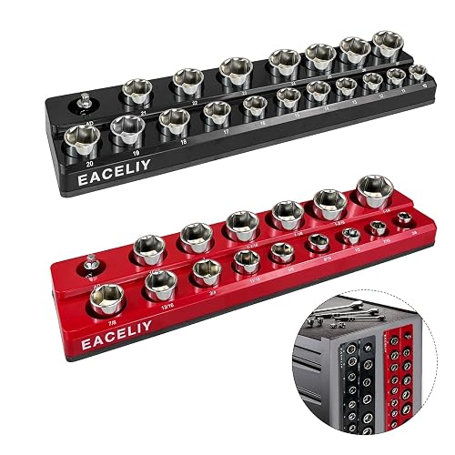 EACELIY 1/2" Magnetic Socket Organizer Set, 2-Piece SAE & Metric Socket ...