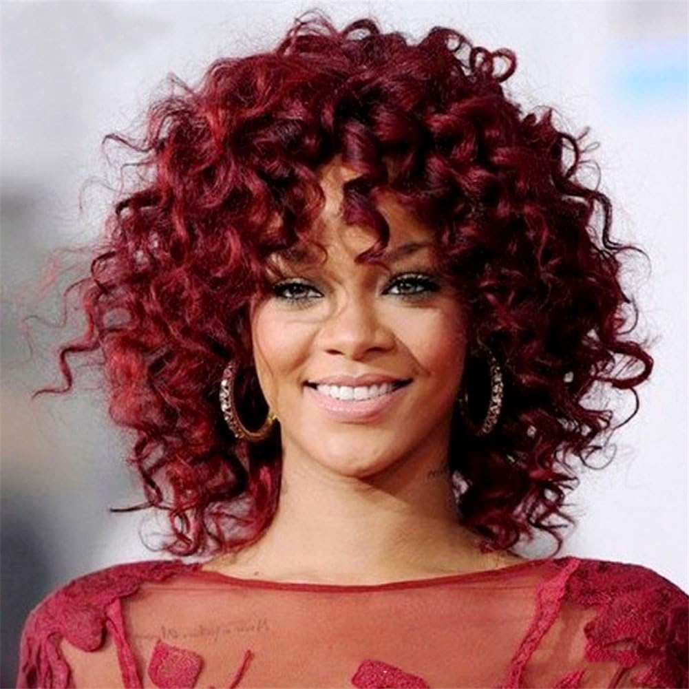 QQHair Court Rouge Kinky Bouclé Cheveux Perruque Explosion Duveteux ...