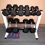 Amazon.com : CAP Barbell Rubber Coated Dumbbell Set with Storage Rack ...