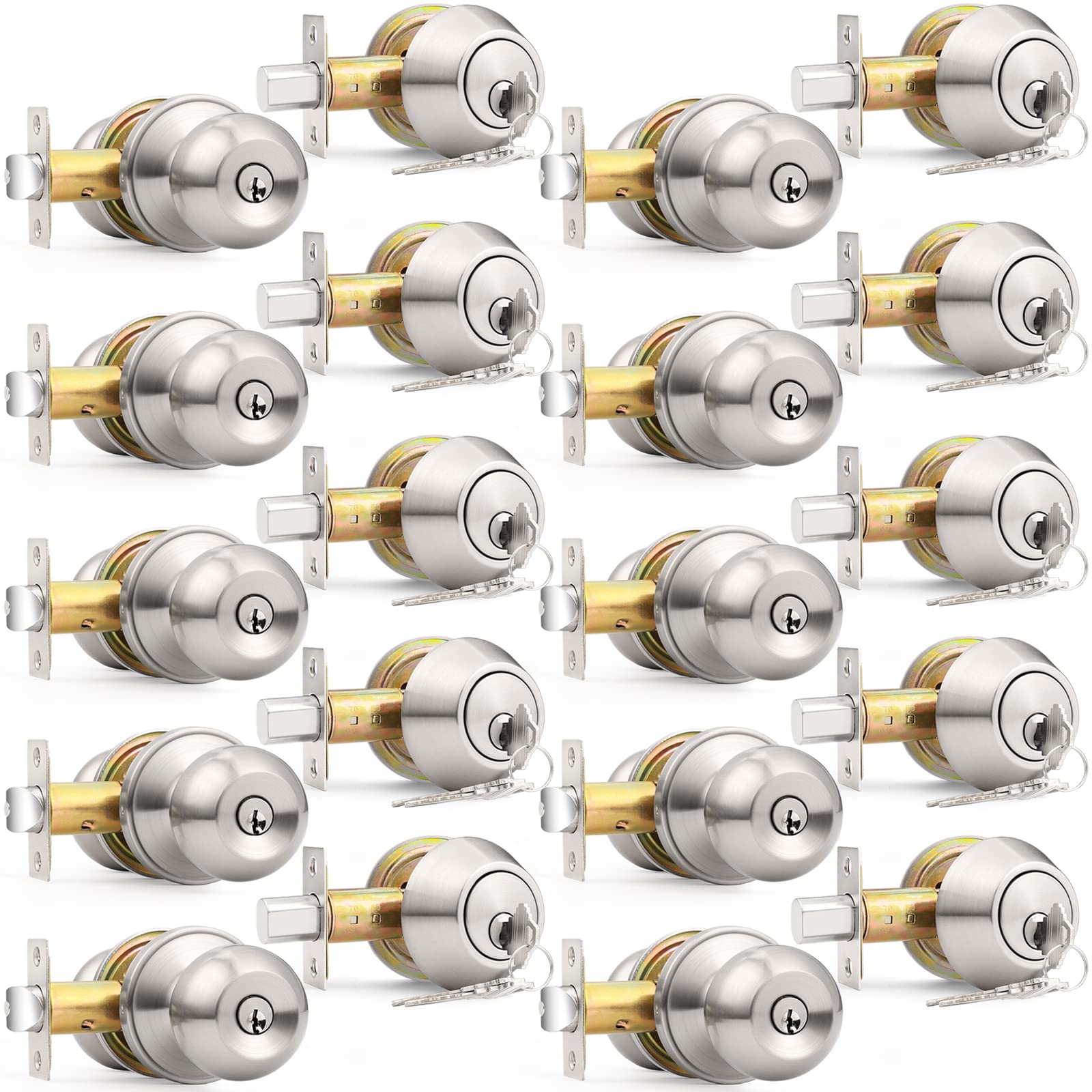 Probrico 10 Pack-Contractor Pack Door Knob with Double Cylinder Deadbolts Combo Pack, Keyed ...