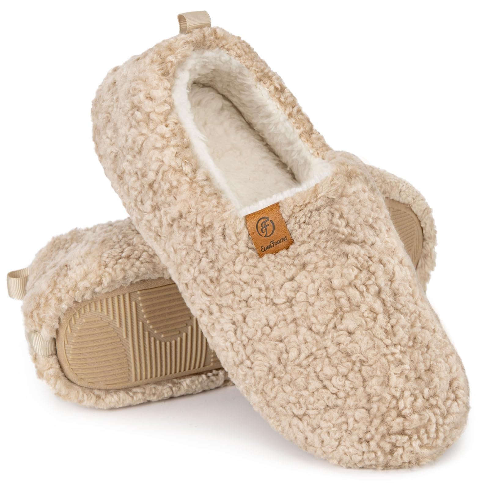EverFoams Women’s Soft Curly Full Slippers Memory Foam Lightweight ...