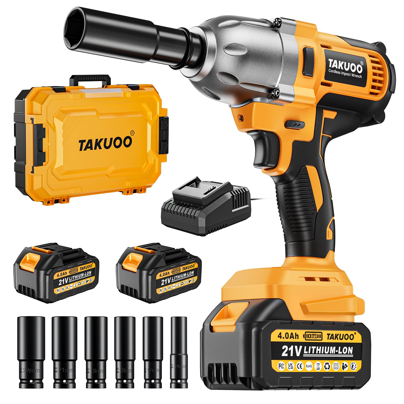 Takuoo Cordless 1/2 inch Brushless Impact Wrench, Max Torque (1000N.m ...