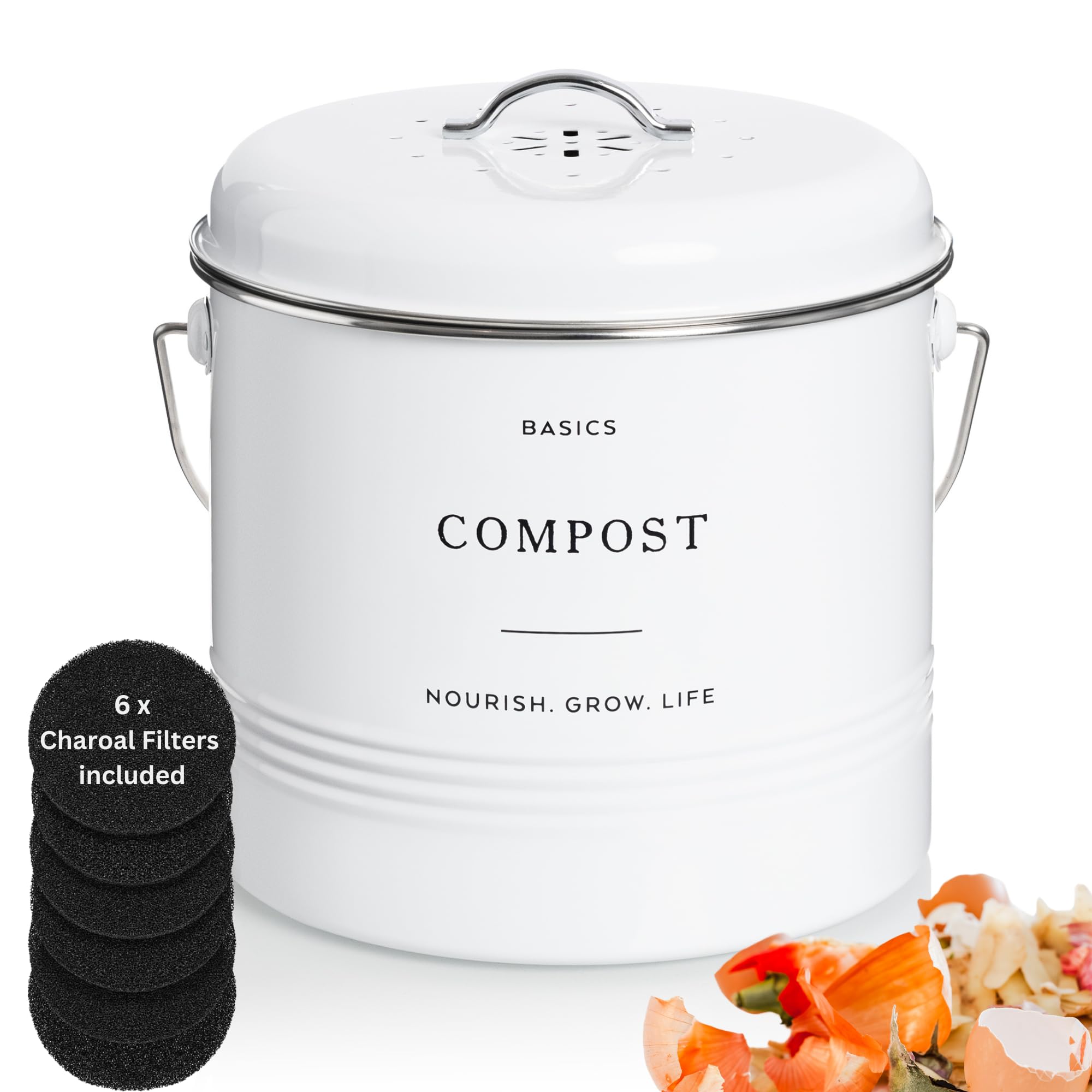 D'Lifeful Kitchen Compost Bin – 1.3 Gallon Countertop Farmhouse Compost ...
