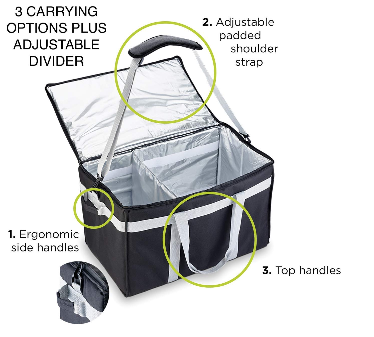 Insulated Food Delivery Bag with Adjustable Divider | Hot and Cold ...