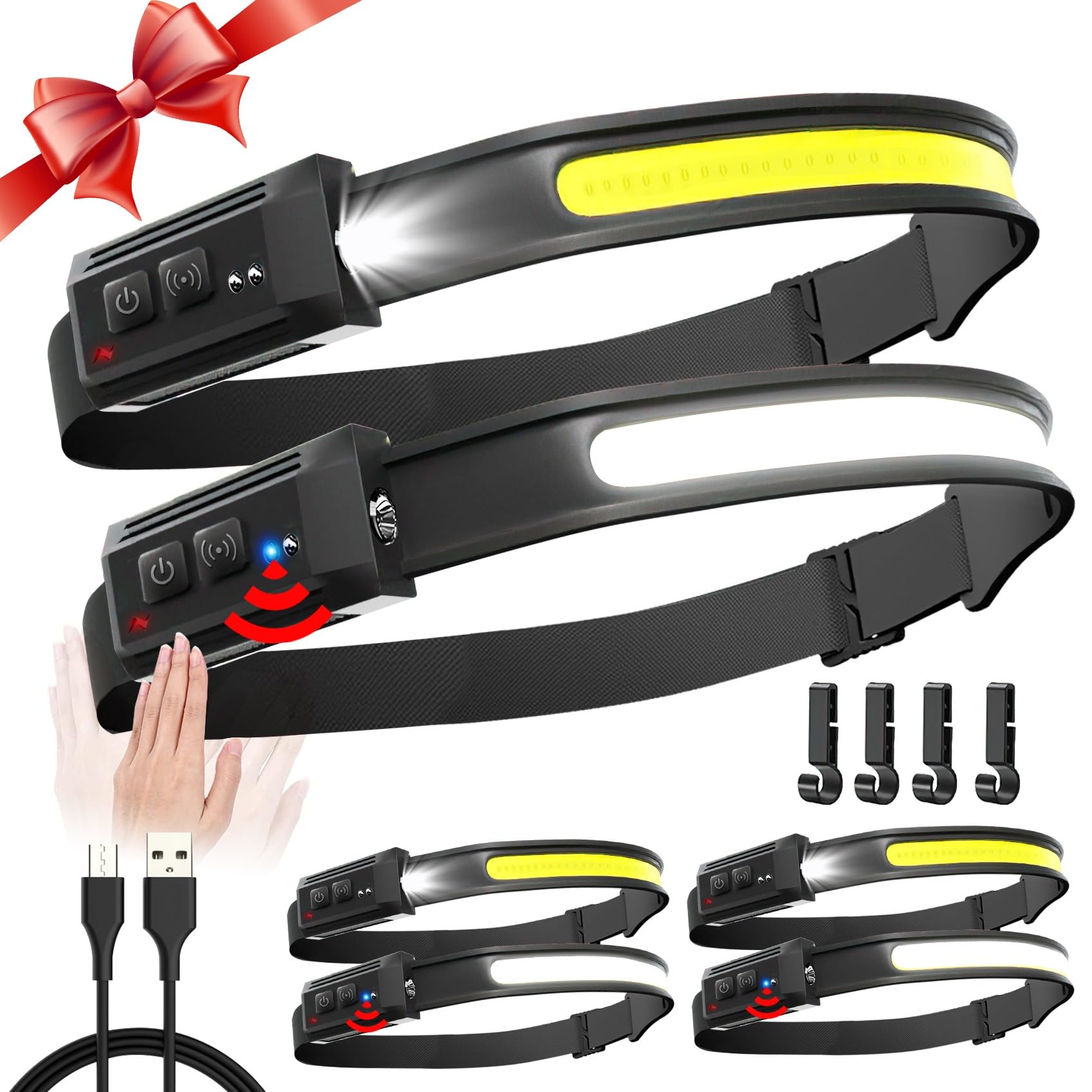 Headlamp Rechargeable 6 Pack, 230° Wide Beam LED Headlamp, 5 Modes of ...