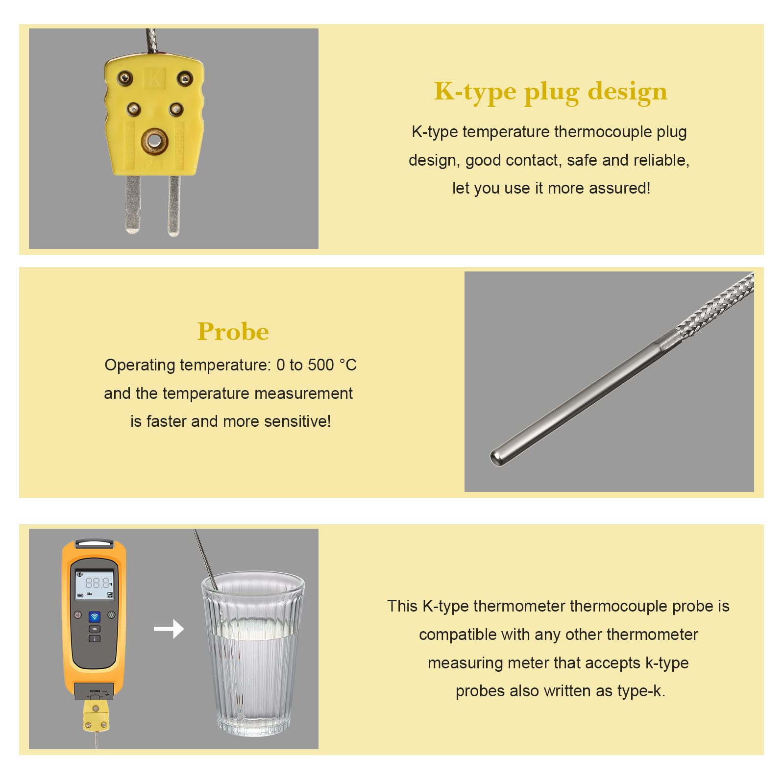 Mua 3 Pcs Type K Thermocouple Probe TL1004 K Type Sensor Probes Metal ...