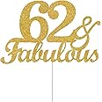 Amazon.com: 62 & Fabulous Cake Toppers Gold Glitter, Happy 62nd ...