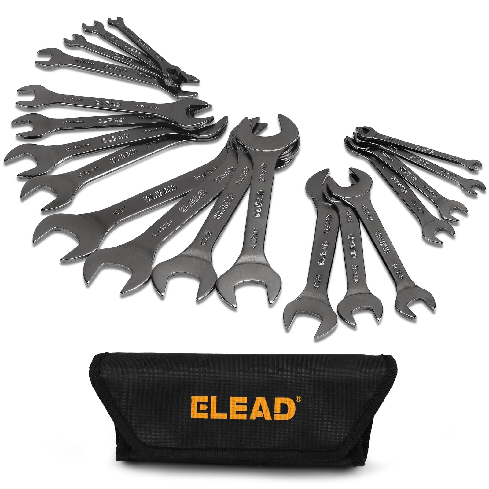 ELEAD Super-Thin Open End Wrench Set | 19-Piece SAE & Metric Sizes | CR ...