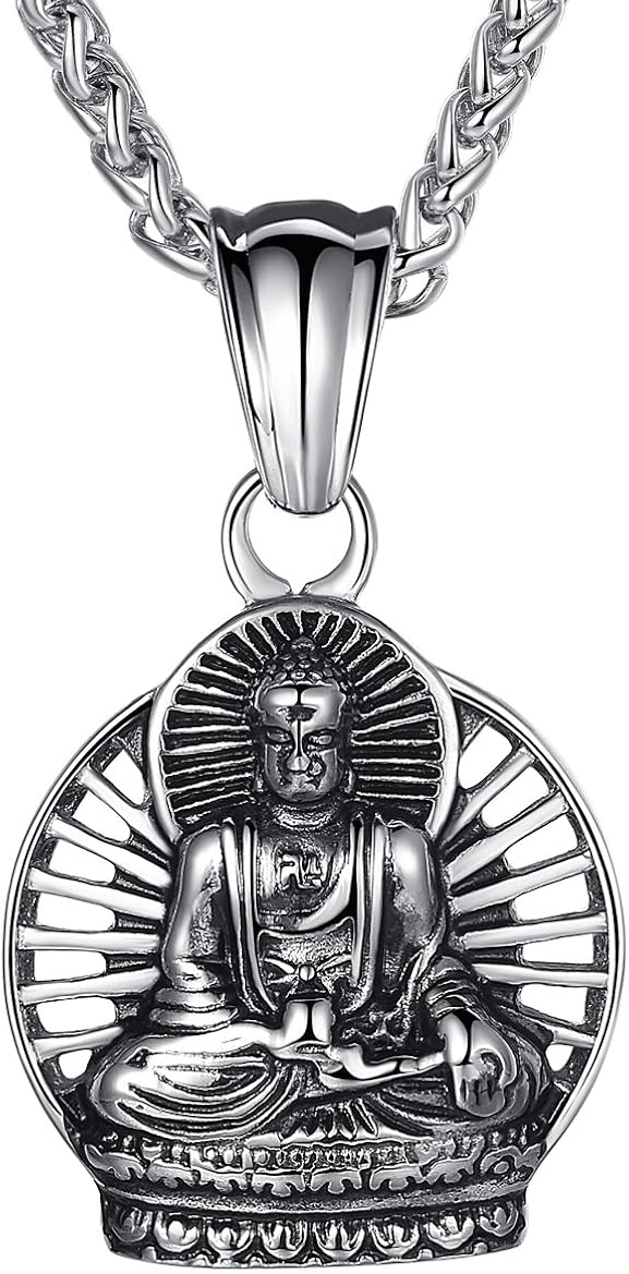 Aoiy Men's Stainless Steel Buddha Large Size Pendant Necklace, 24" Link ...