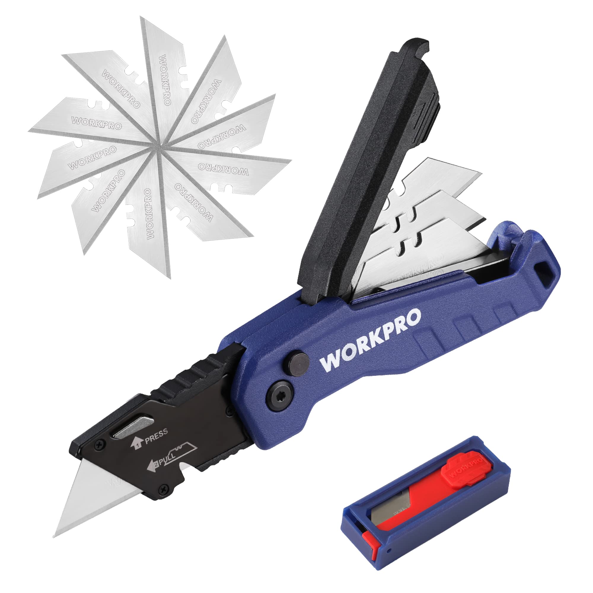 WORKPRO Folding Utility Knife, Quick Change Box Cutter, Razor Knife for ...