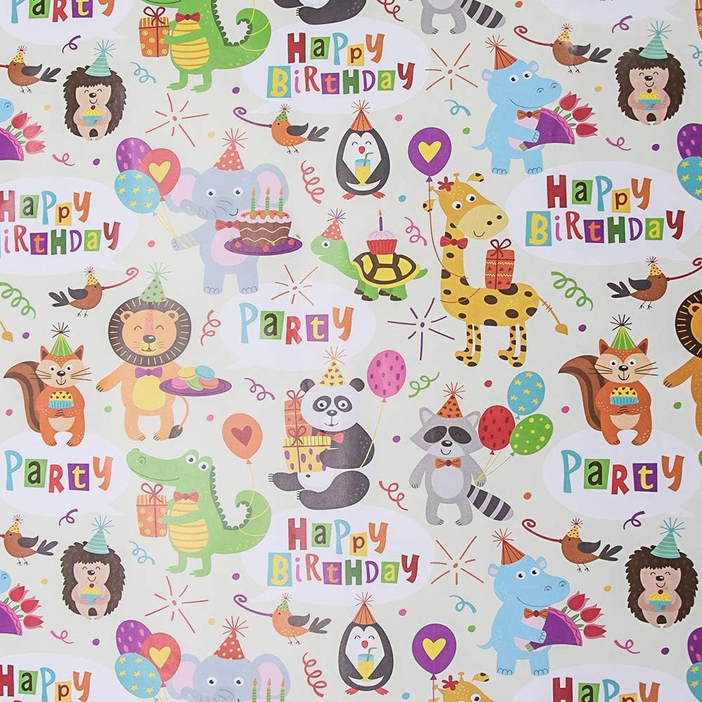 12 x Birthday Wrapping Paper, Gift Wrapping Paper with Cute Cartoon ...