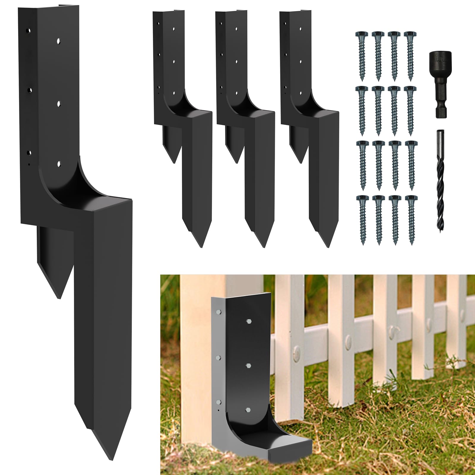 Thicker Fence Post Repair Kit-Heavy Duty Metal Steel 4''x4'' (Actual 3. ...