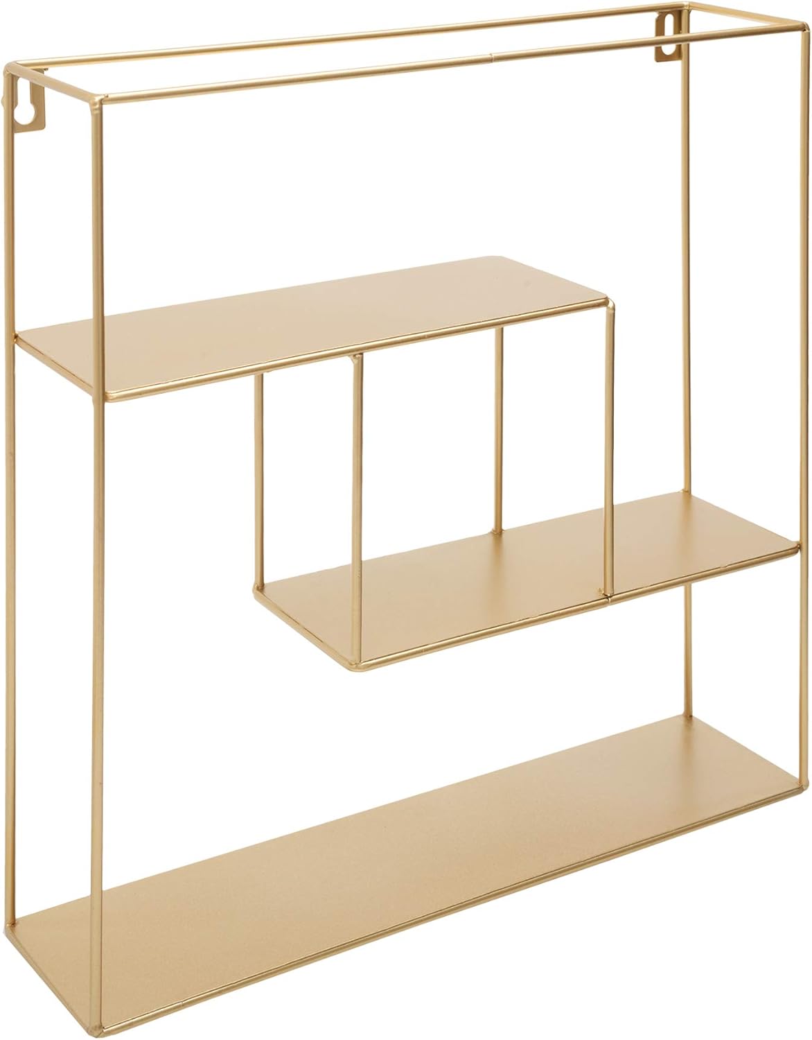 Kusso Gold Square Metal Shelf Unit with Three Shelves for Bedroom ...