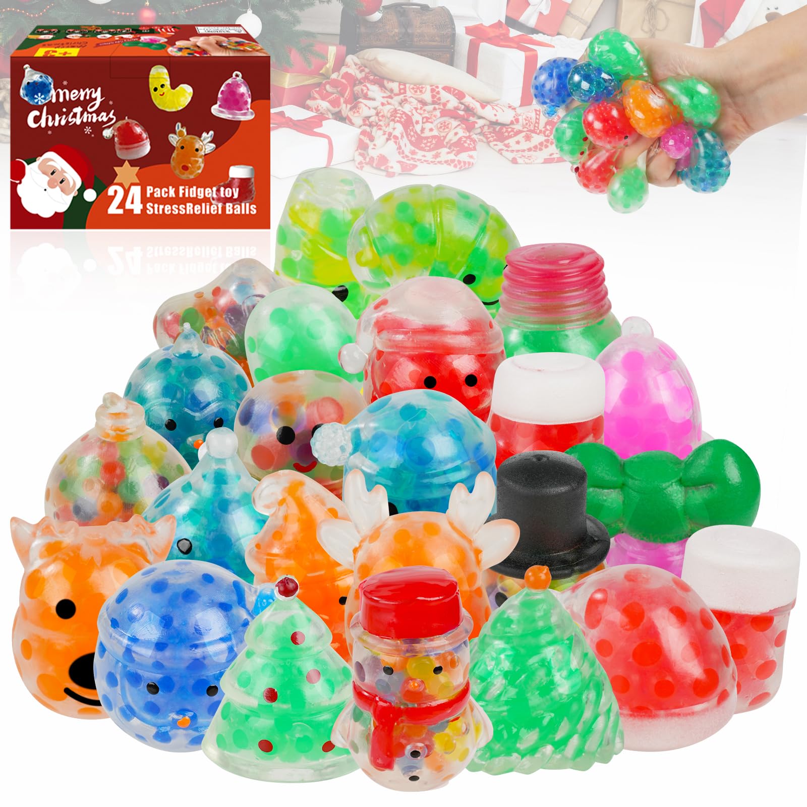 24PCS Christmas Squishies Toy,Christmas Bulk Squishy Fidget Toy Stress ...