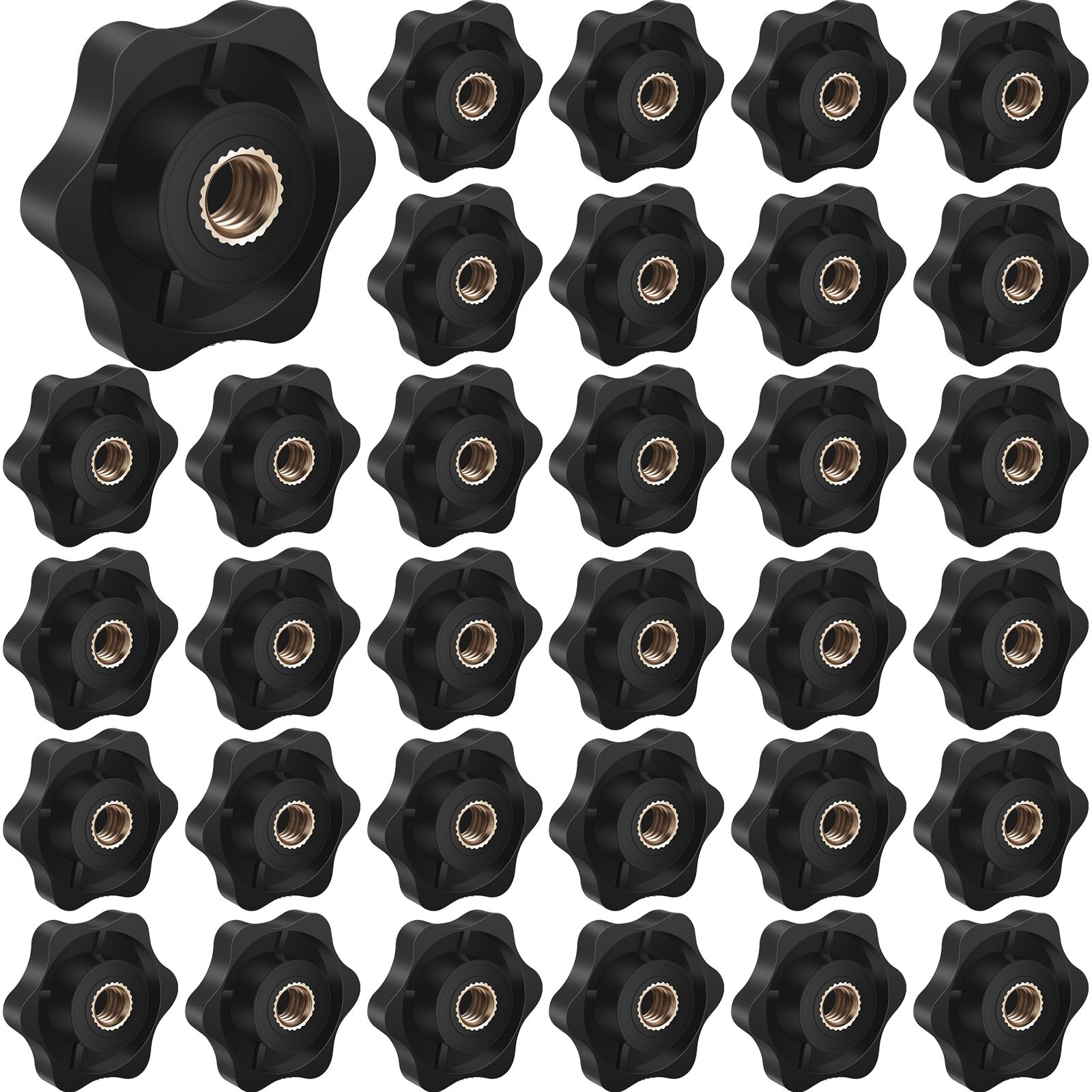 Zhengmy 30 Pcs Female Threaded Knob Black Plastic Head Thru Star Nuts ...