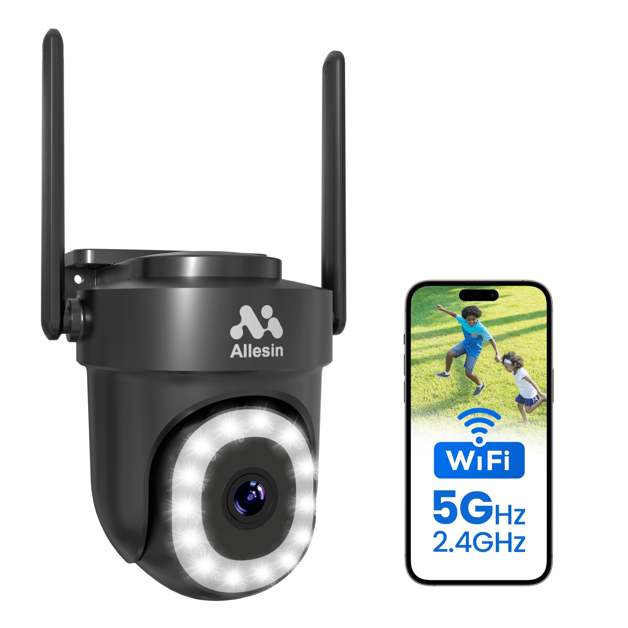 Allesin 5G WiFi Security Camera Outdoor, 360°Pan-Tilt View 4MP Cameras ...