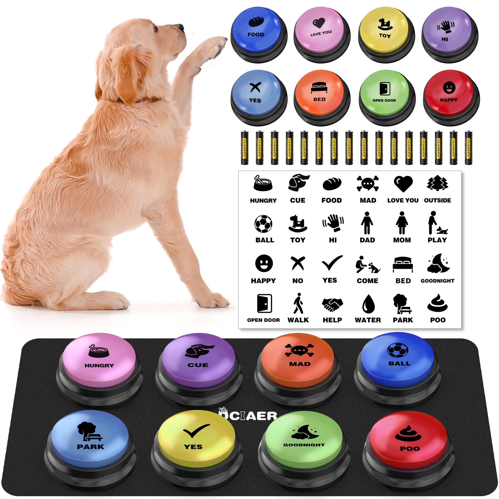 DCIAER Dog Buttons for Communication,Talking Buttons for Dogs,8 ...
