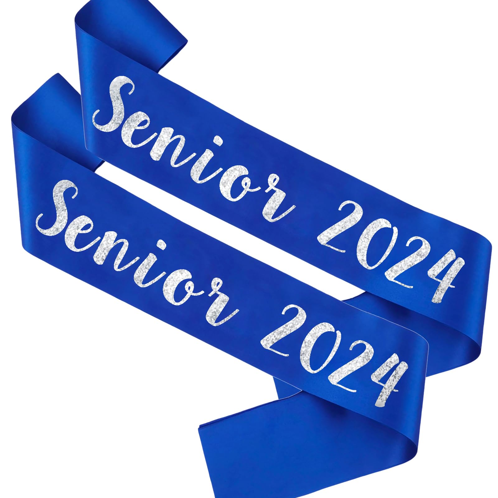 MUMUNN 2 PCS Senior 2024 Sash, Glitter Silver Letter Royal Blue Class ...