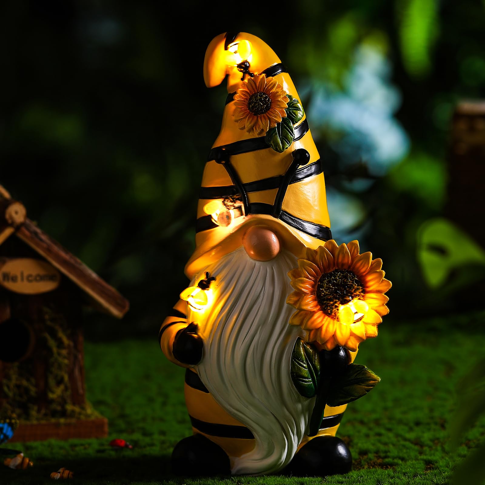 Panelee 11 Inch Solar Garden Gnome Statue with LED Light Resin Summer ...