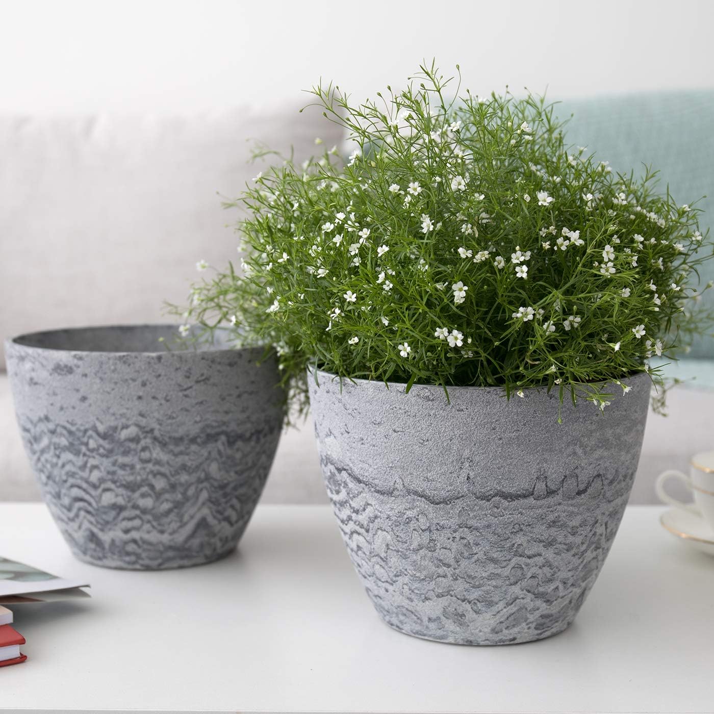La Jolíe Muse Flower Pot Large Garden Planters 19CM Pack 2 Outdoor Indoor, Outdoor Planters with ...
