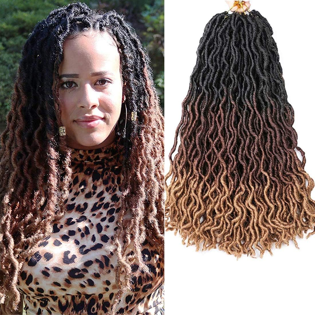 6 Pack Gypsy Locs Crochet Hair 18 Inch Crochet Locs 3 Tone Ombre Wavy ...