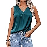 Chigant Womens Silk Satin Tank Tops Cowl Neck Casual Cami Sleeveless Camisole Blouses Summer ...