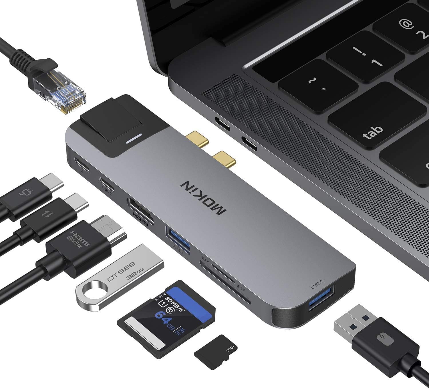 MacBook Adapter, 8 IN 2 MacBook Pro USB C Hub to Ethernet HDMI Adapter ...