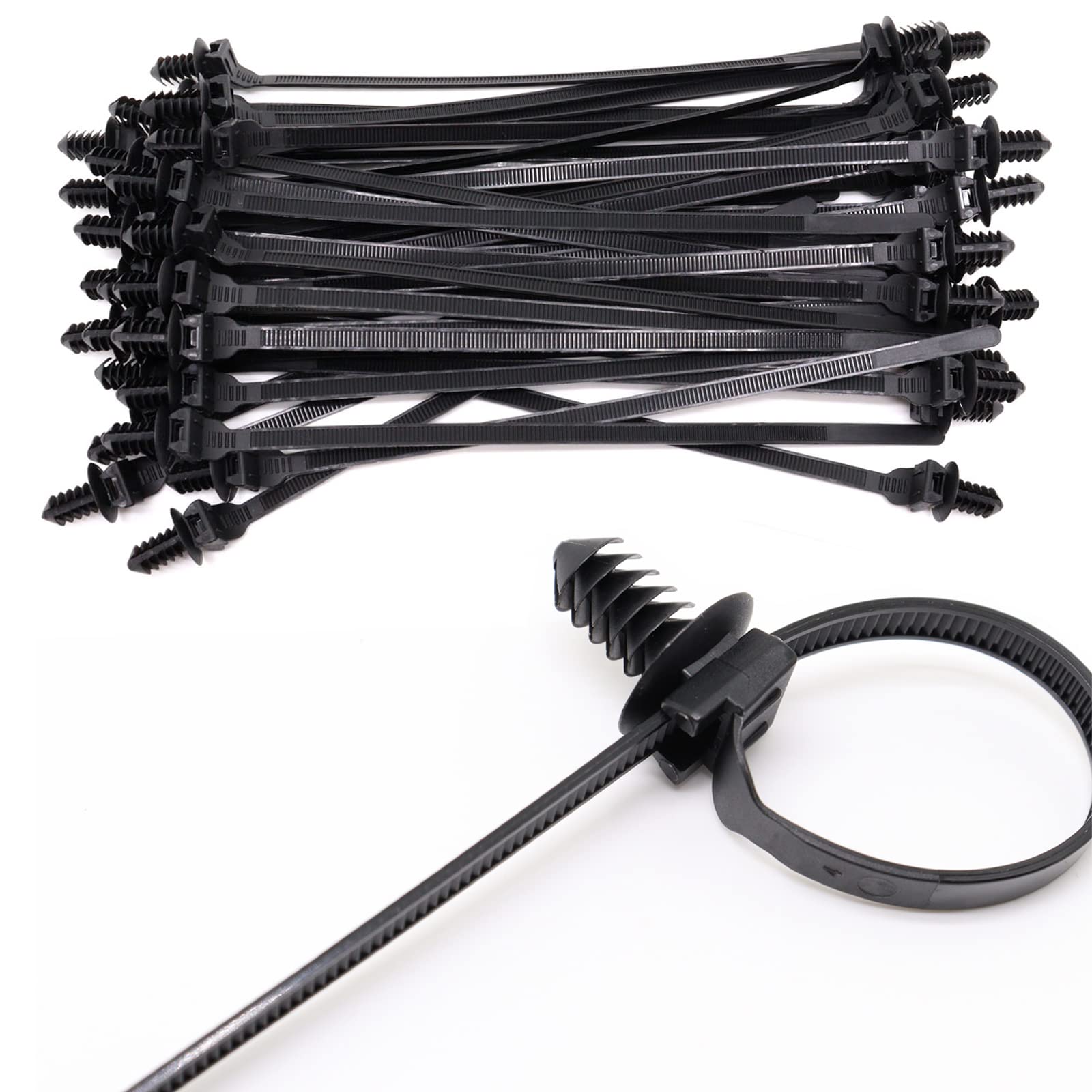 Nylon Push Mount Cable Zip Tie, 8.3" Heavy Duty Nylon Push Mount Self Locking Assortment for ...