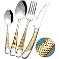Amazon.com | Xideman 16 Piece Hammered Silver Gold Silverware Set ...