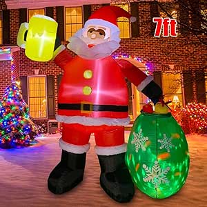 Amazon.com: SEASONBLOW 7 FT Inflatable Christmas Drunk Santa Claus with ...