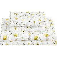 JSD 6 Piece Yellow Floral Print Sheet Set Queen Size, Soft Botanical ...