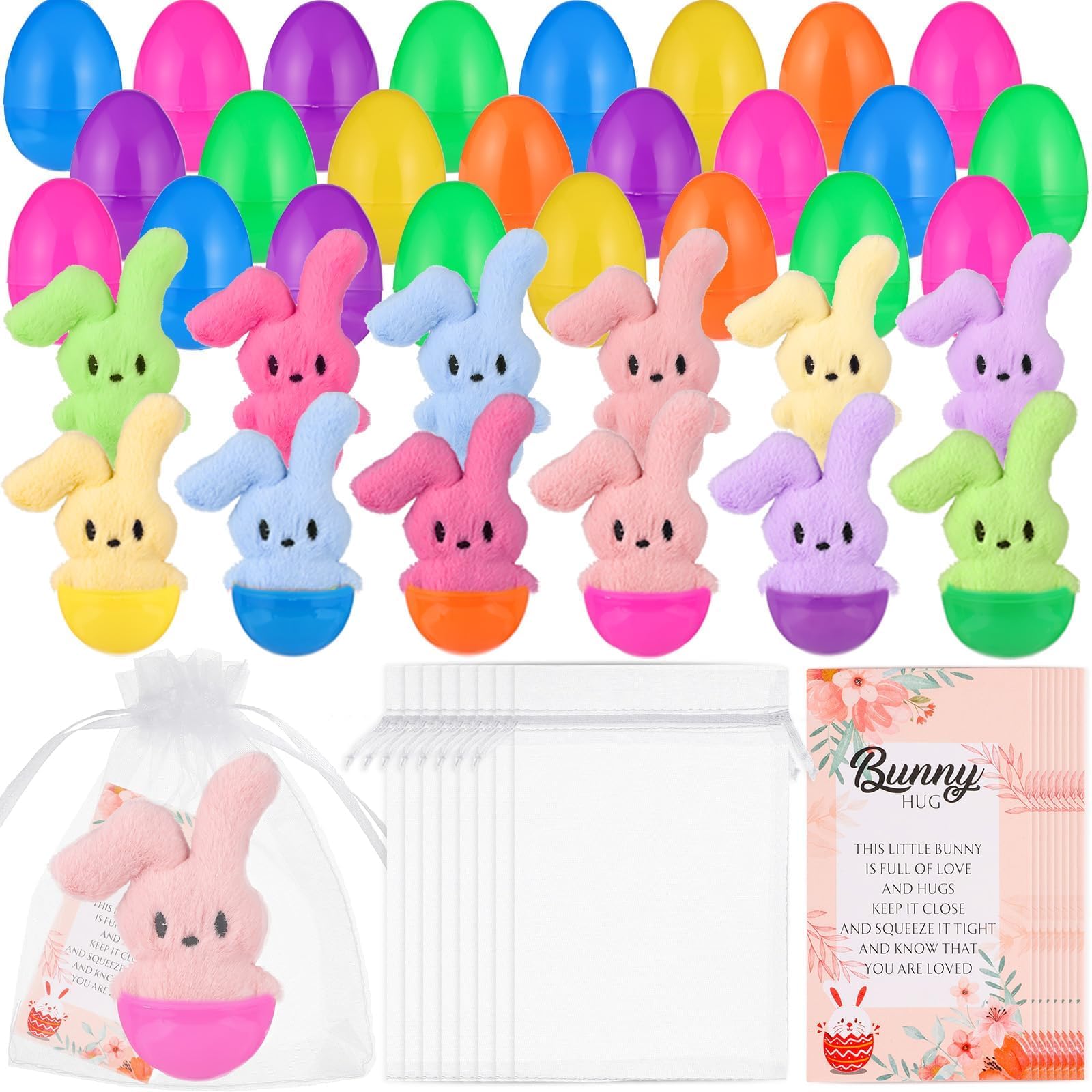 30 Set Prefilled Easter Eggs with Plush Bunny Toys 4.3 Inch Colorful ...