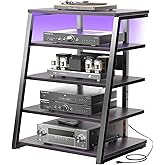 Amazon.com: armocity 5-Tier AV Media Stand with Power Strips, Media Console with LED Lights ...