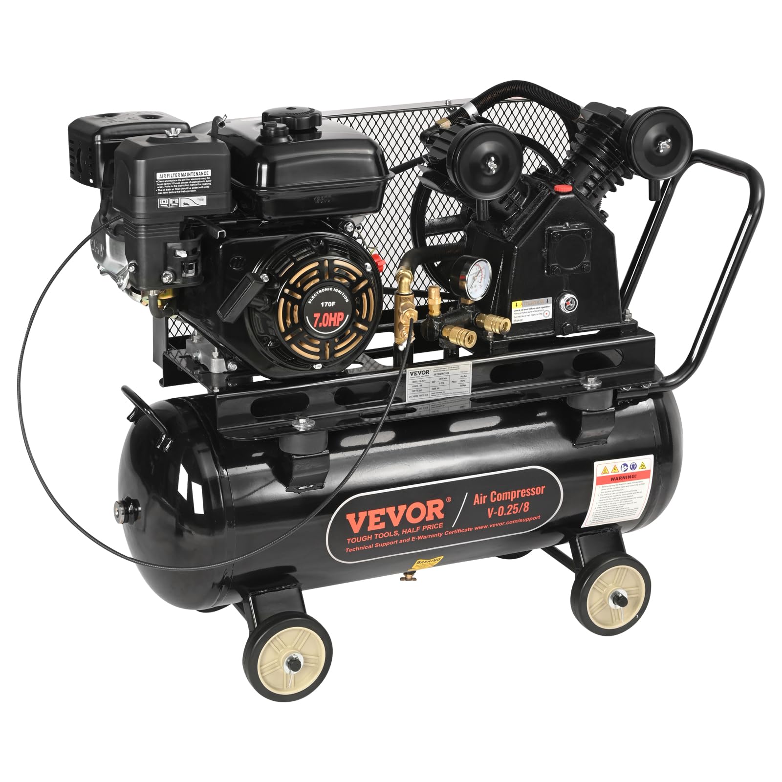 VEVOR 13.2 Gallon Gas Powered Air Compressor, 7HP 9CFM@115PSI Air ...