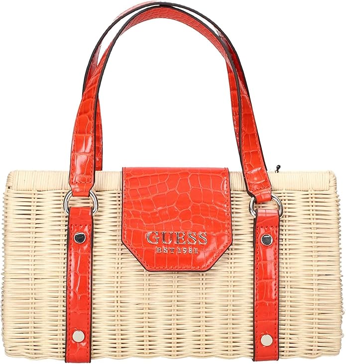 Guess Sac à main modèle Paloma en paille et cuir synthétique imprimé ...