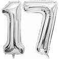 Amazon.com: Silver 17 Number Balloons, 40 Inch Giant Number 17 Balloons ...
