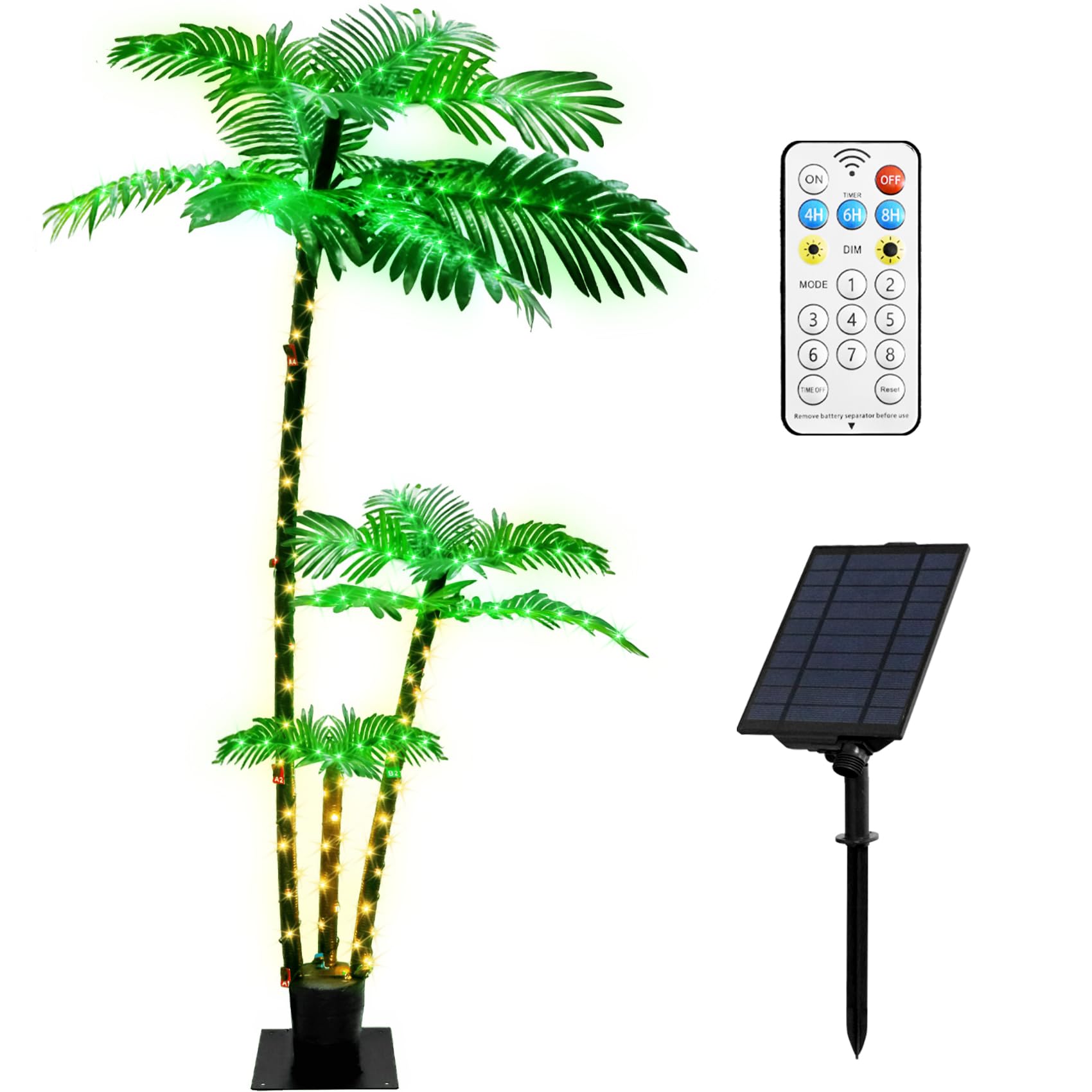 Artificial Palm Tree for Outdoor Patio, Solar Powered Lights Waterproof ...