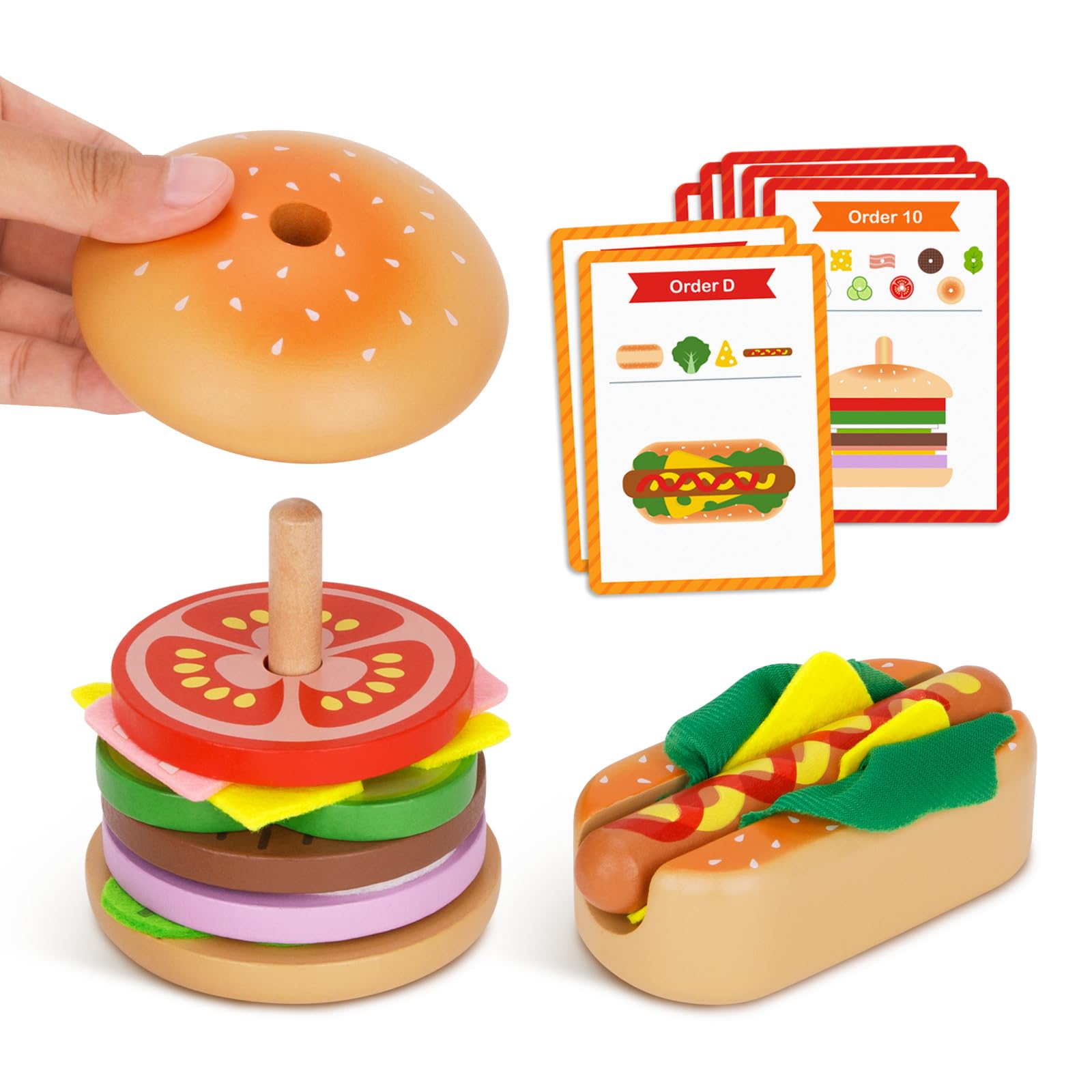 Mua TOOKYLAND Wooden Hot Dog and Hamburger Stacking Toys, Play Fake ...