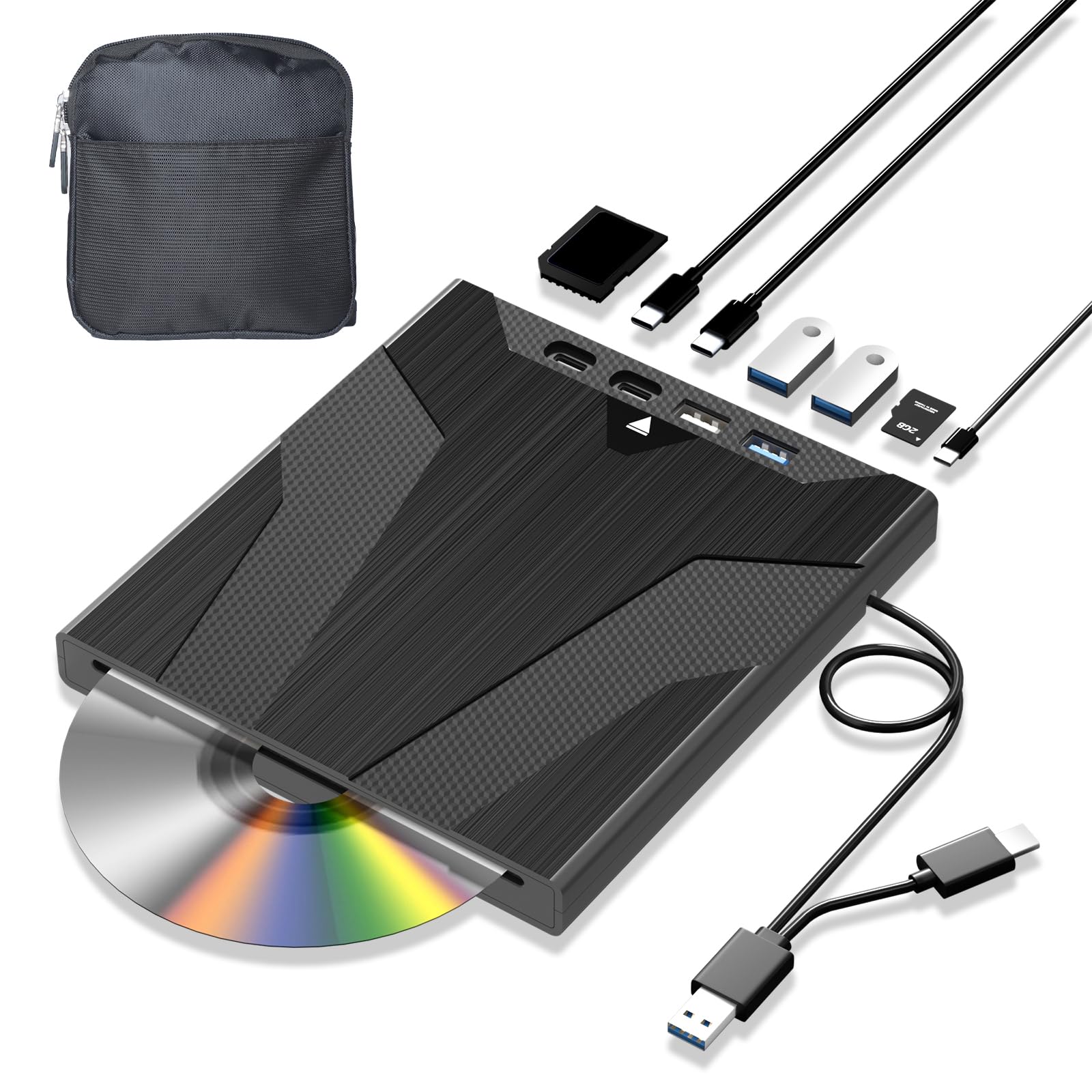 Wbacon 8 in 1 External CD/DVD Drive for Laptop, Slot-Loading External ...