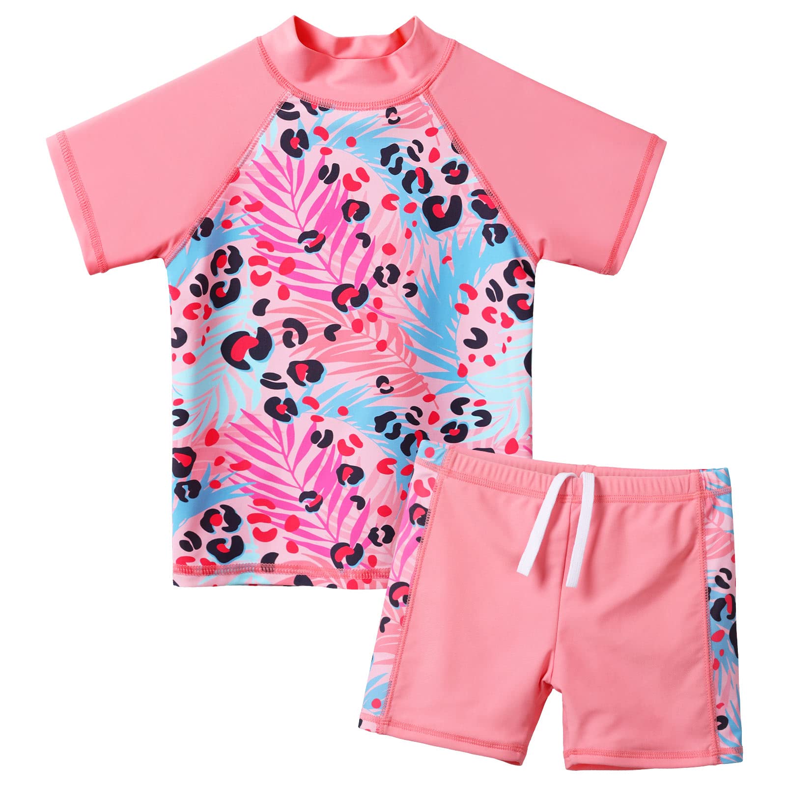 Girls Two Piece Swimsuit Floral UPF 50+ Rash Guard Set Kids Swimwear ...
