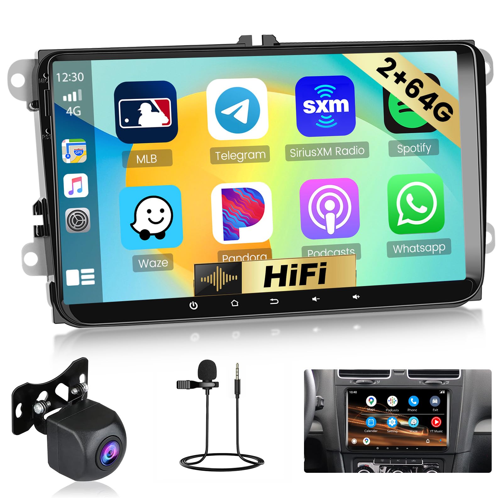 Hikity 2+64GB Android 13 Car Stereo for for VW Seat Passat Golf Tiguann ...